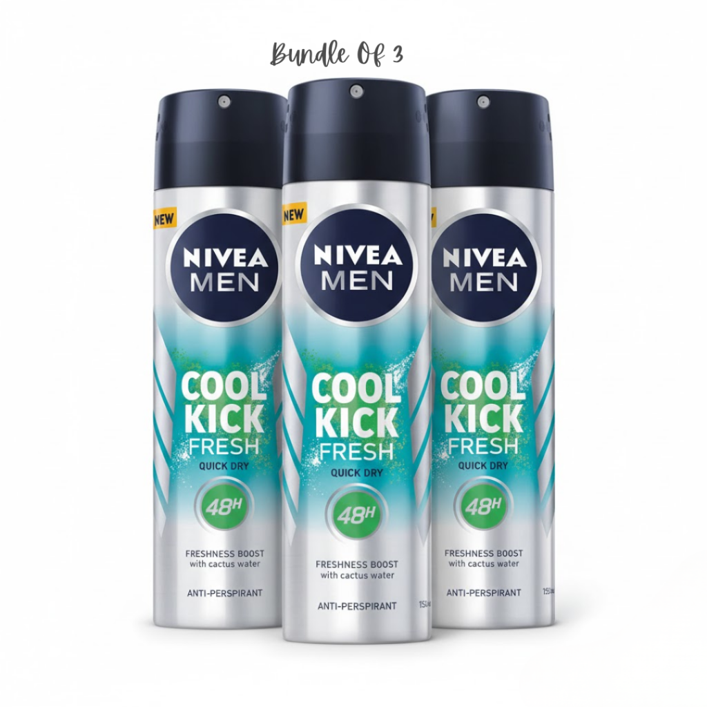 Bundle Of 3 Nivea Men Cool Kick Fresh Anti Transpirant 150ml Deo Spray ...